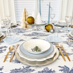 Italian Washed Cotton Blue Toile Holiday Tablecloth | Coastal Grandma ...