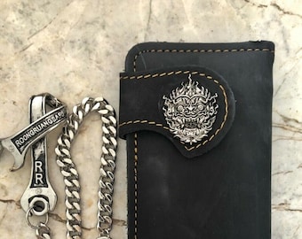 Chain Wallet Handmade Leather Biker Walltet Mens Bifold Wallet ...