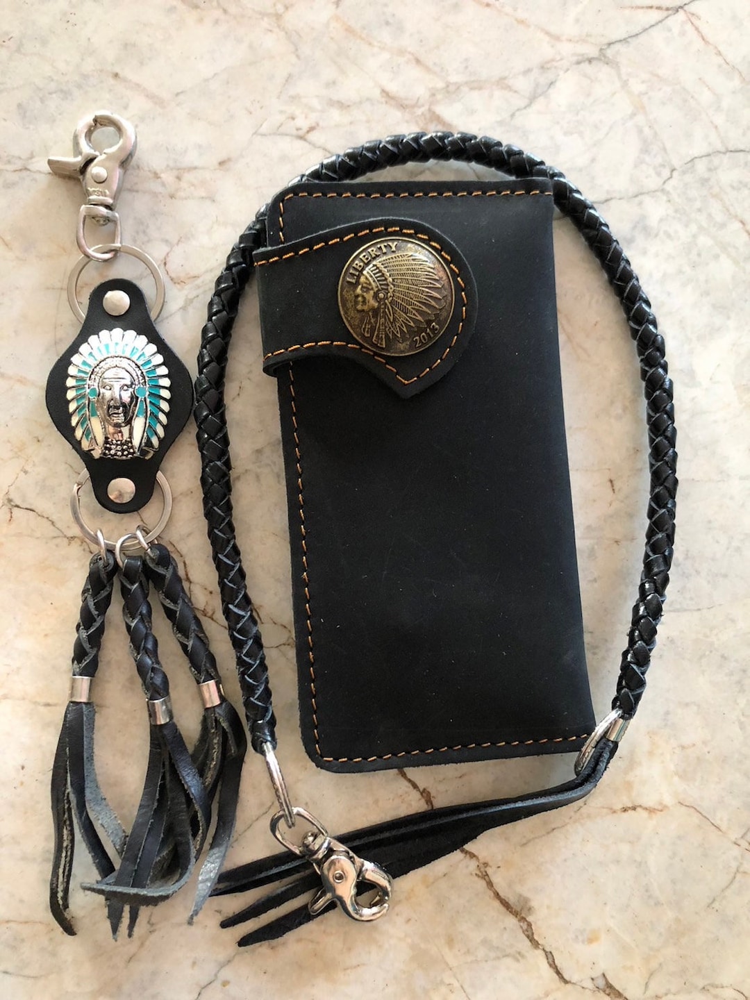 Chain Wallet Handmade Leather Biker Walltet Mens Bifold Wallet ...