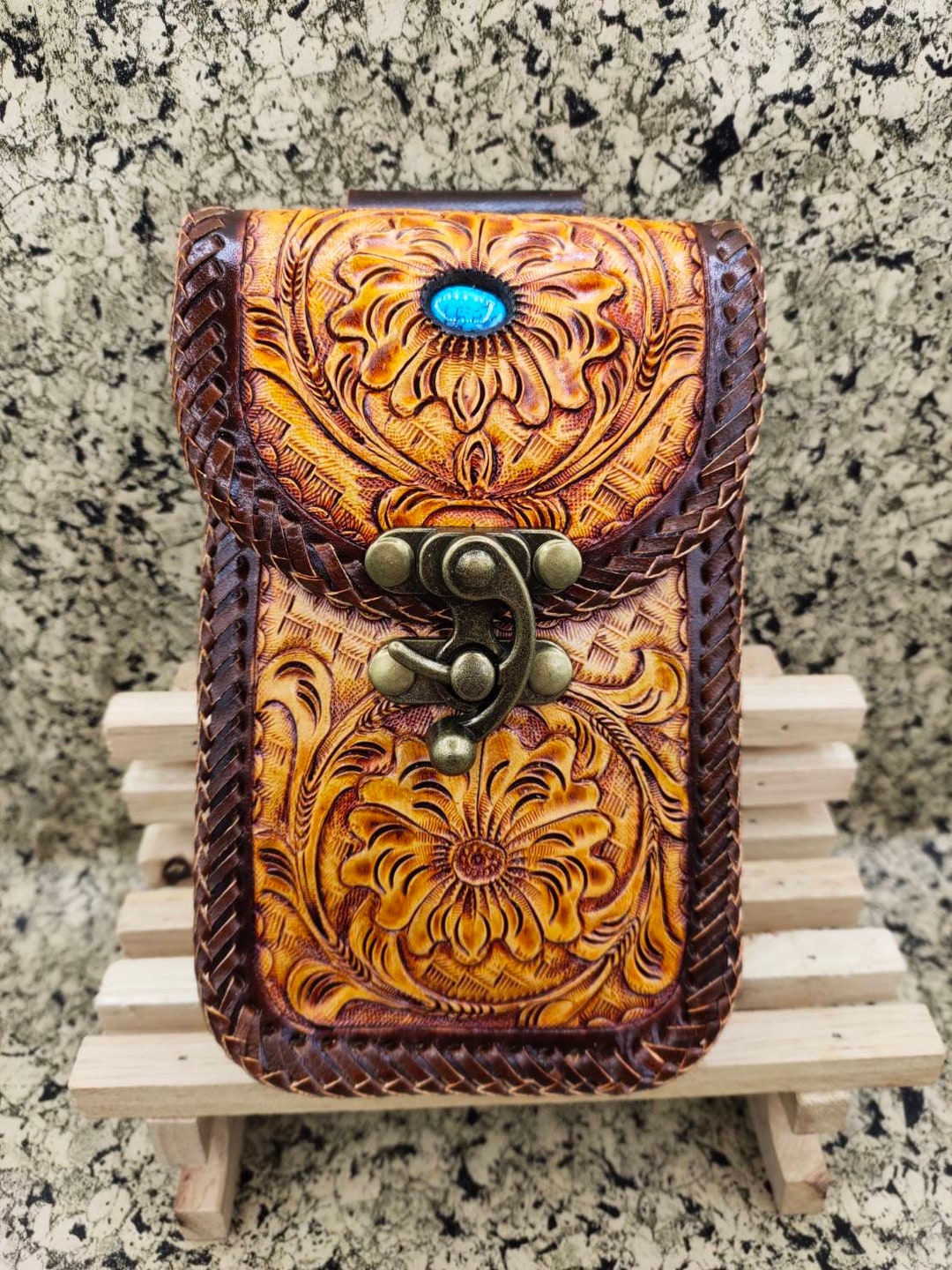 Western Leather Phone Case for Belt Carved Leather Handmade Tooled ...