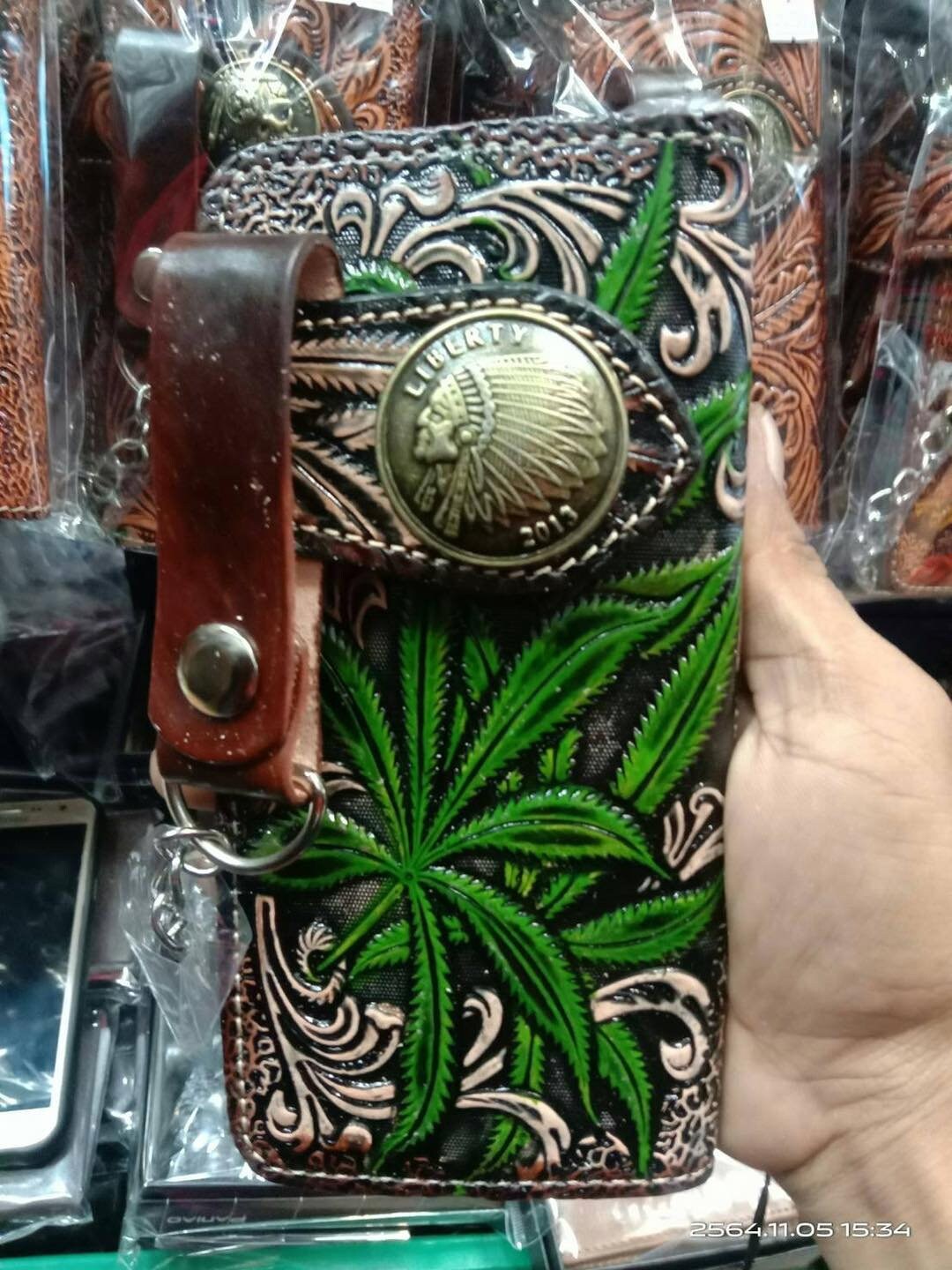 Carved Leather Biker Wallet Weed Carved Wallet Bifold Wallet - Etsy