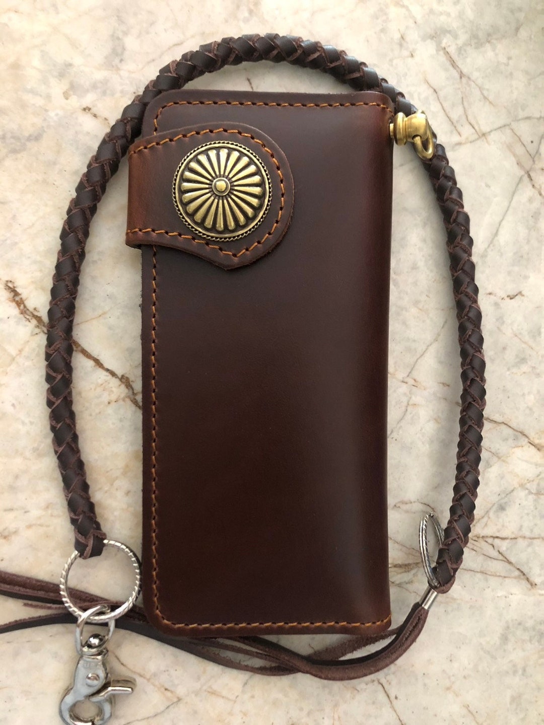 Handmade Leather Walltet Mens Brown Bifold Wallet Motorcycle Wallet ...