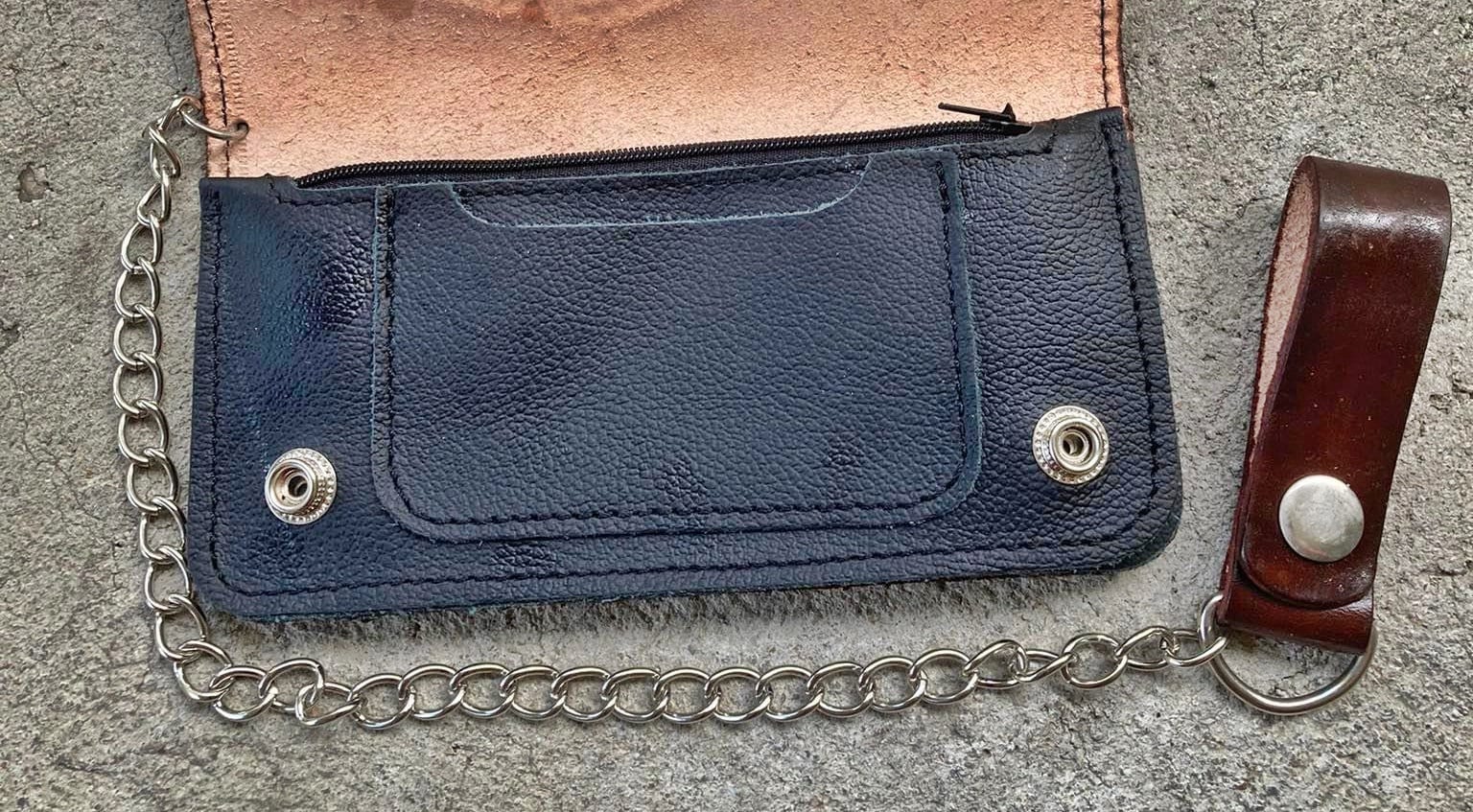 Carved Leather Mens Biker Wallet Chain Eagle Tooled Leather Bifold ...