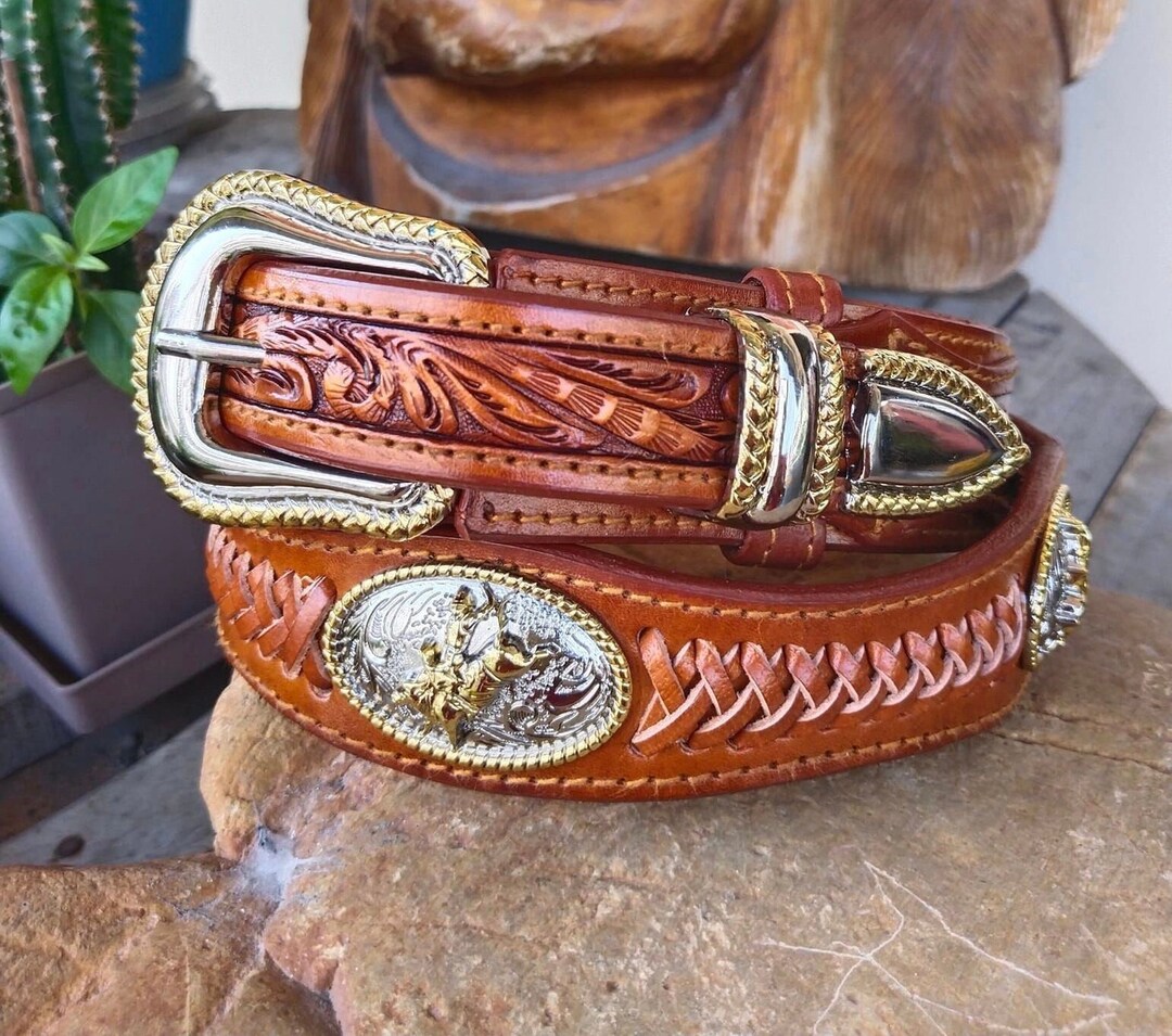 Carved Leather Belt Handmade Leather Belt for Mens Western Cowboy Belt ...