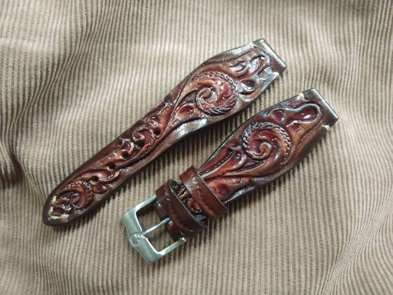 Western Watchband Custom Leather Watch Strap Tooled Leather Watch Strap ...