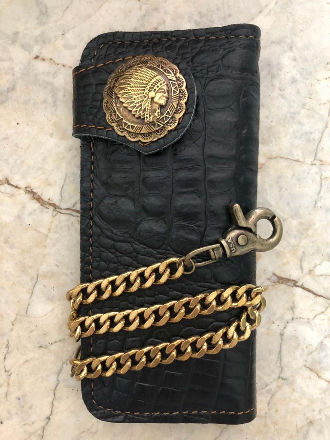 Leather Biker Wallet Chain Mens Bifold Wallet Handmade Leather Wallet ...