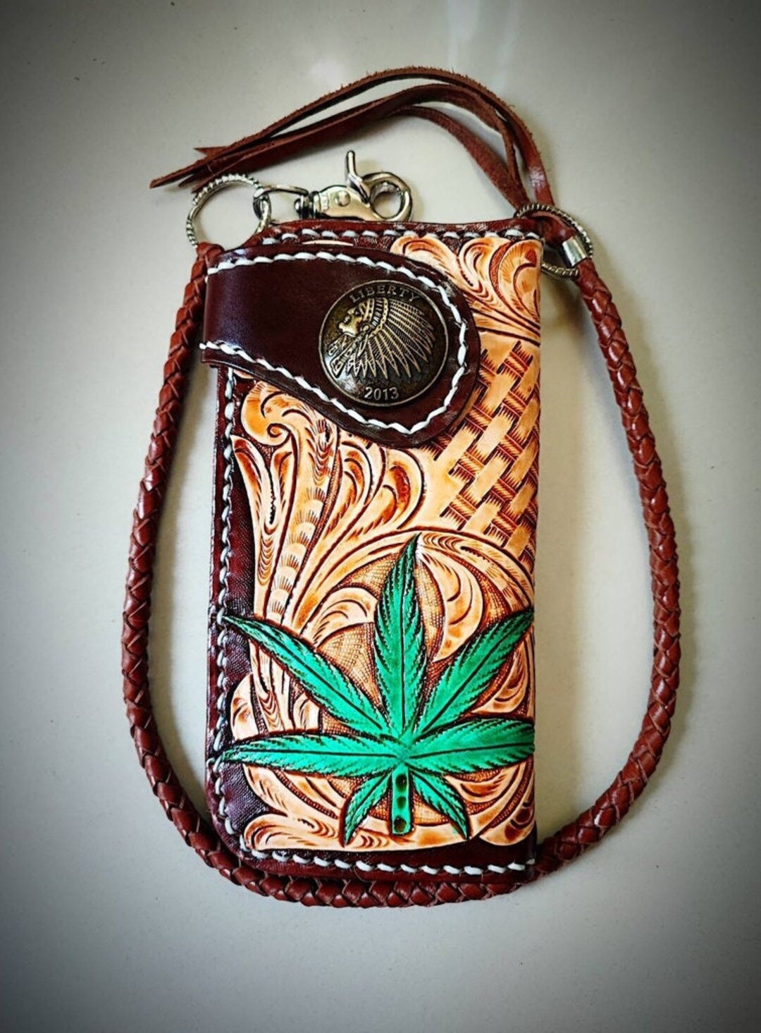 Carved Leather Mens Biker Wallet Weed Carved Wallet Bifold - Etsy