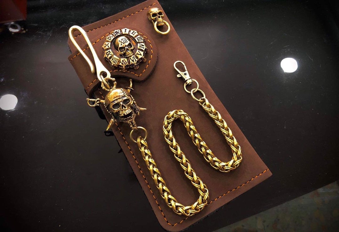 Chain Wallet Handmade Leather Biker Walltet Mens Bifold Wallet ...