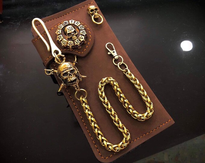 Chain Wallet Handmade Leather Biker Walltet Mens Bifold Wallet ...