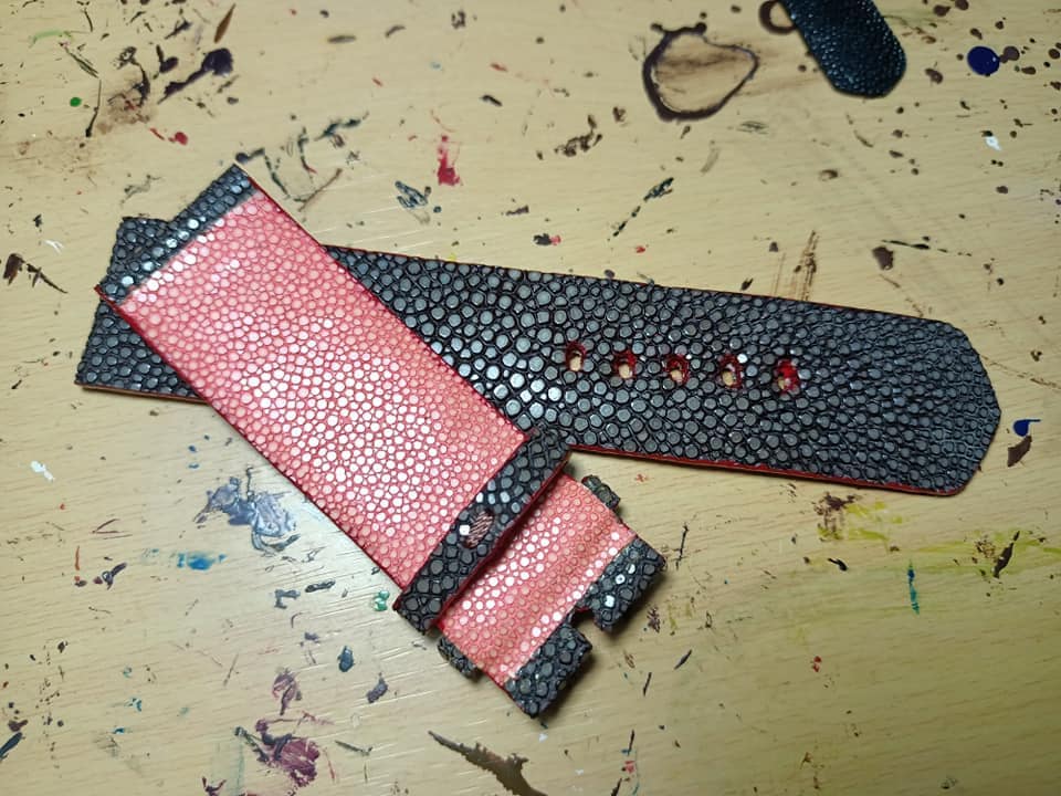 Pink and Black Stingray Skin Leather Watch Bands Handmade Watch Strap ...