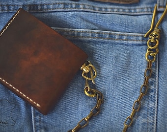 Chain Wallet Handmade Leather Biker Walltet Mens Bifold Wallet ...