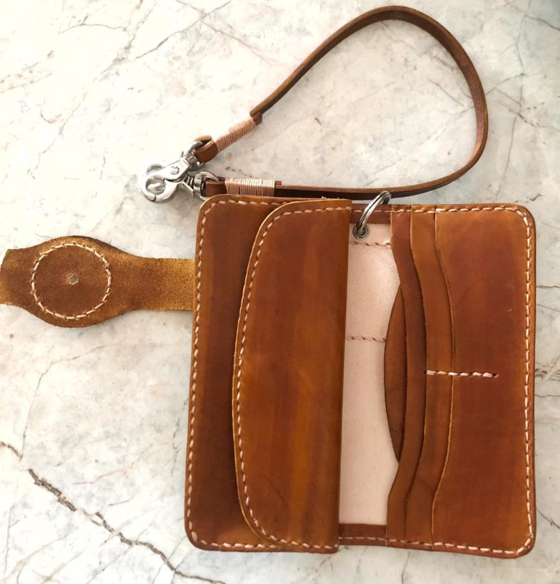 Chain Wallet Handmade Leather Walltet Mens Bifold Wallet Motorcycle ...