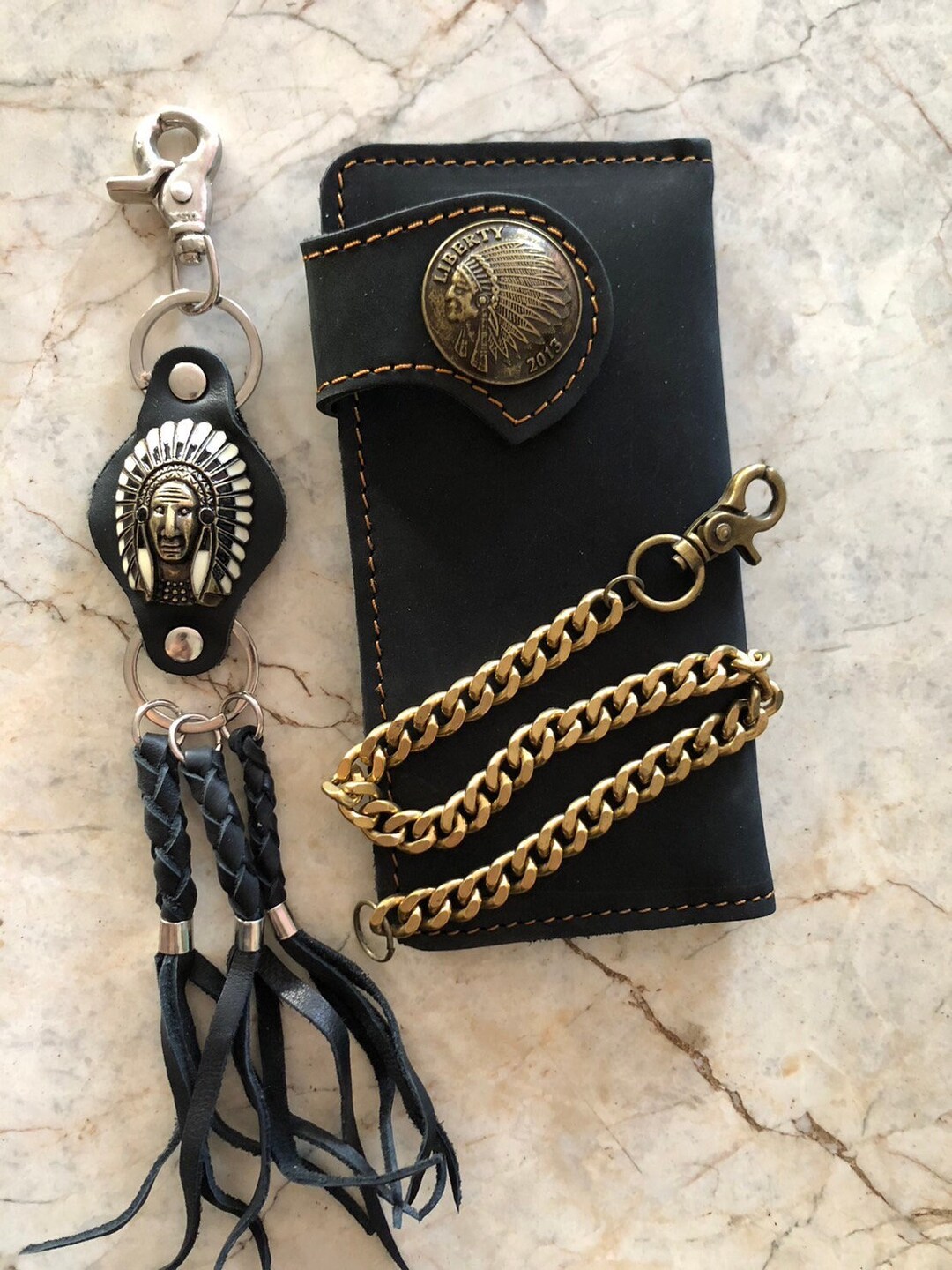 Leather Biker Wallet Chain Mens Bifold Wallet Handmade Leather Wallet ...