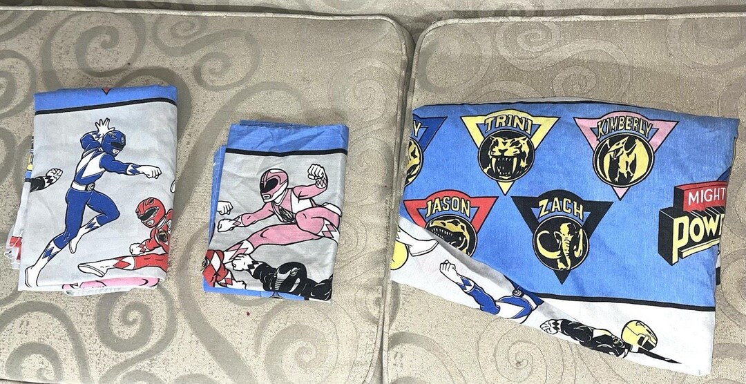 MMPR Power Rangers Vtg 1994 Twin Size Pillowcase Fitted Flat Bed Sheets ...