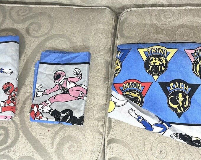 MMPR Power Rangers Vtg 1994 Twin Size Pillowcase Fitted Flat Bed Sheets ...