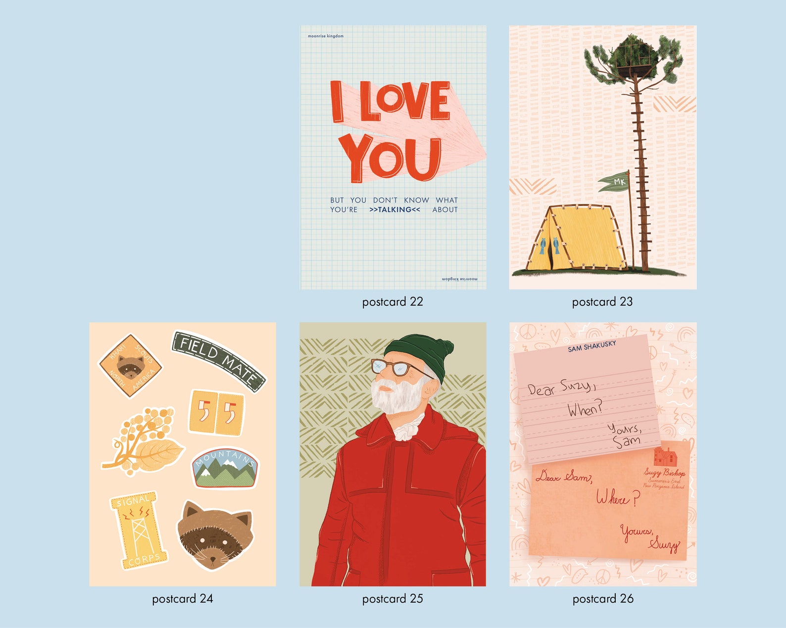Handmade Wes Anderson Postcards Mini Prints Illustrated - Etsy