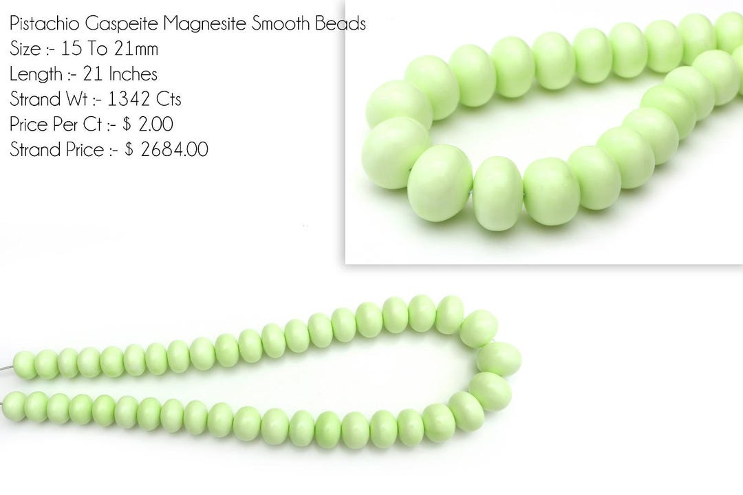 Pistachio Gaspeite Magnesite Smooth Rondelle Beads, Gaspeite Gemstone ...