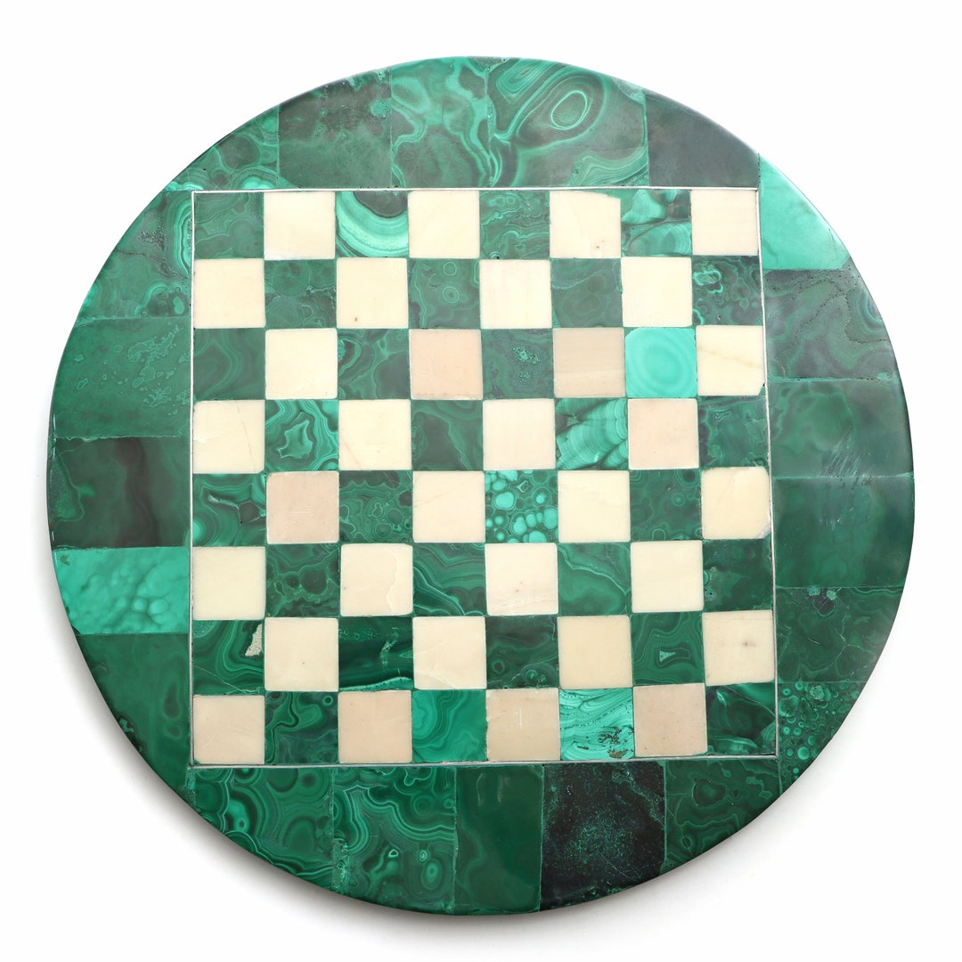 Natural Malachite & Jade Round Chess Board Loose Gemstone, 22.5x22.5 Cm ...