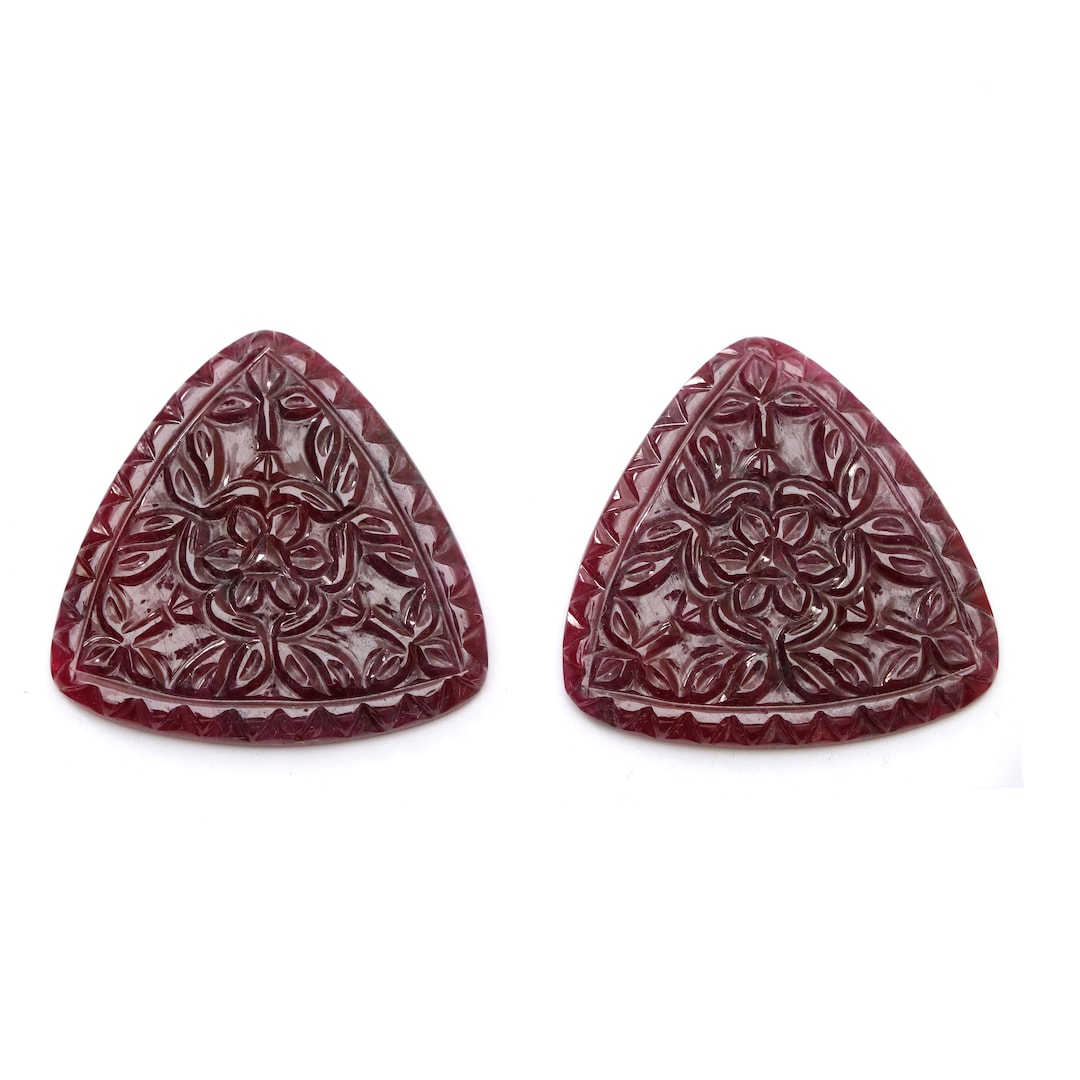 Natural Ruby Carving Trillion Shaped Loose Gemstone - 48x48 Mm - Ruby ...