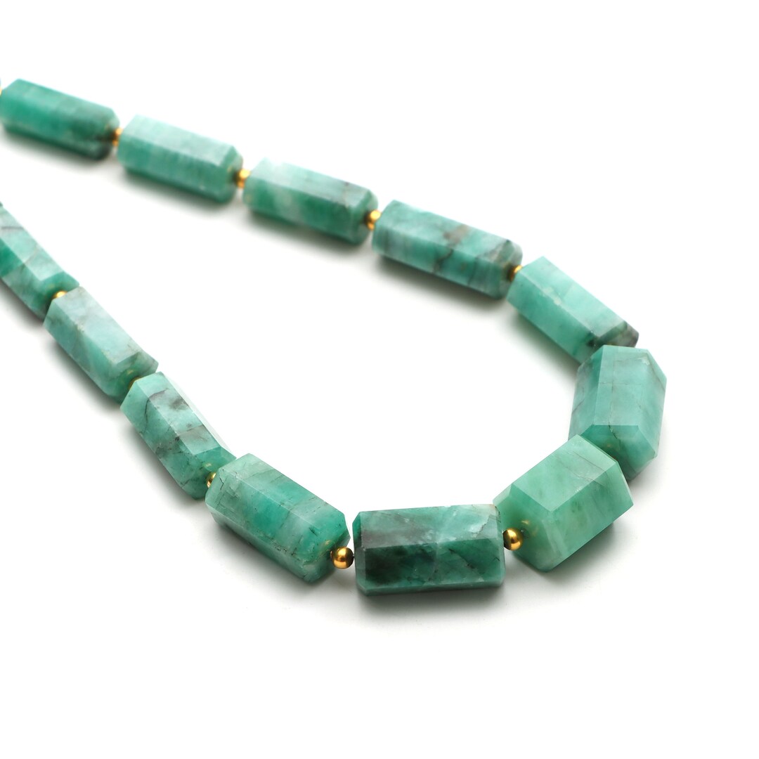 Emerald Faceted Cylinder Beads, 5.5x11 Mm to 10x22.5 Mm, Emerald ...