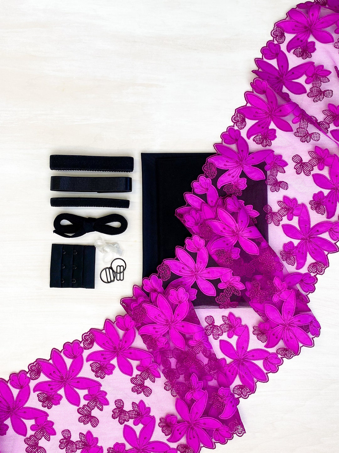 Amour Appliqué Magenta Lace | Black Beauty Bra Kit - Etsy