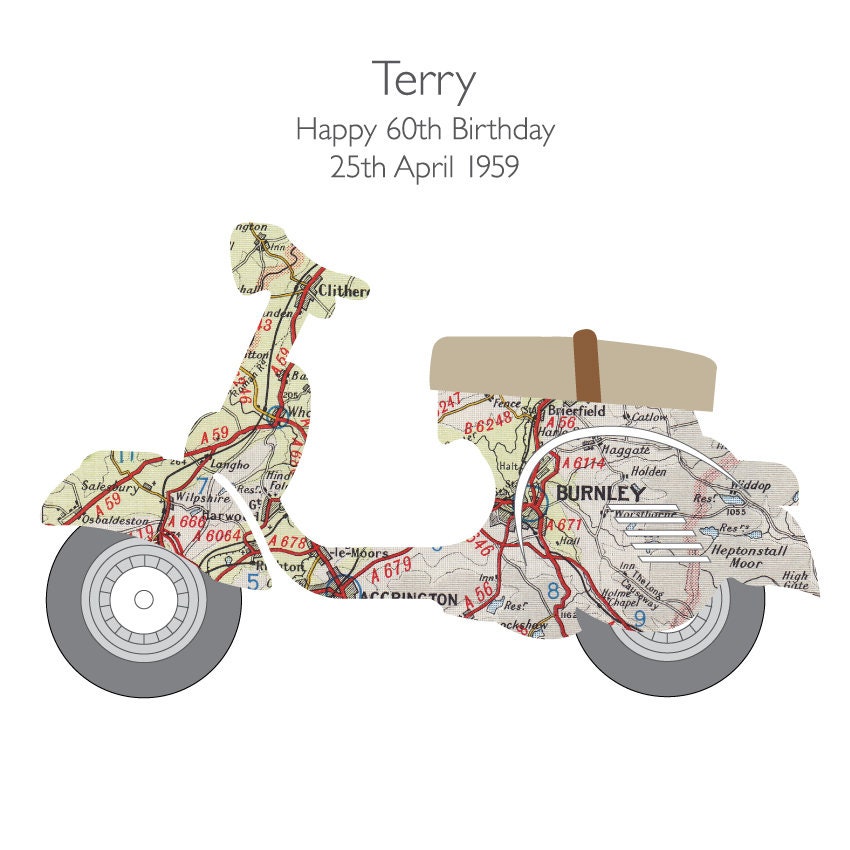 Handmade Map Picture Featuring an Iconic Vespa Scooter - Etsy UK