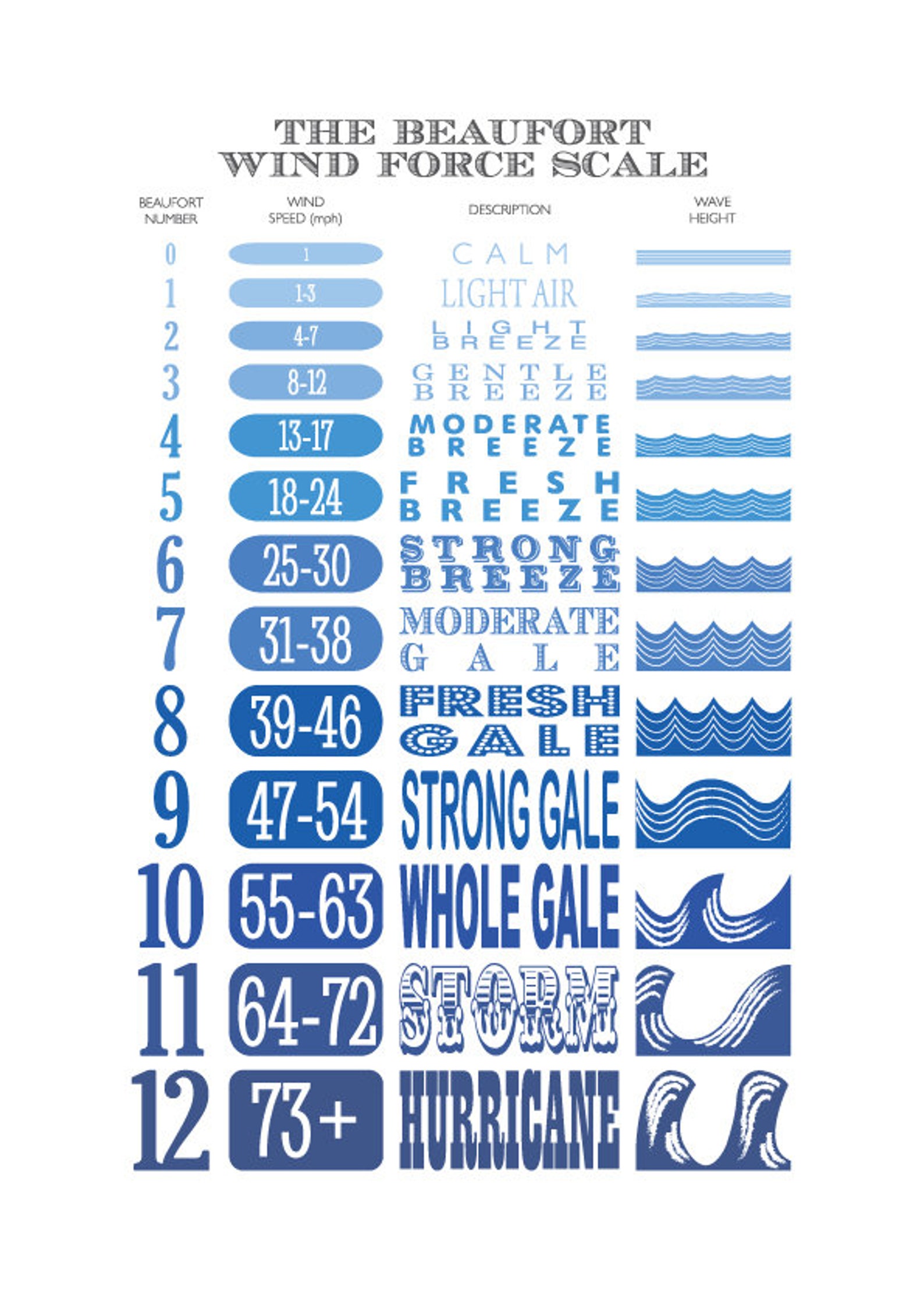 Beaufort Wind Scale Illustration Hand Signed by David From Salty Seas ...