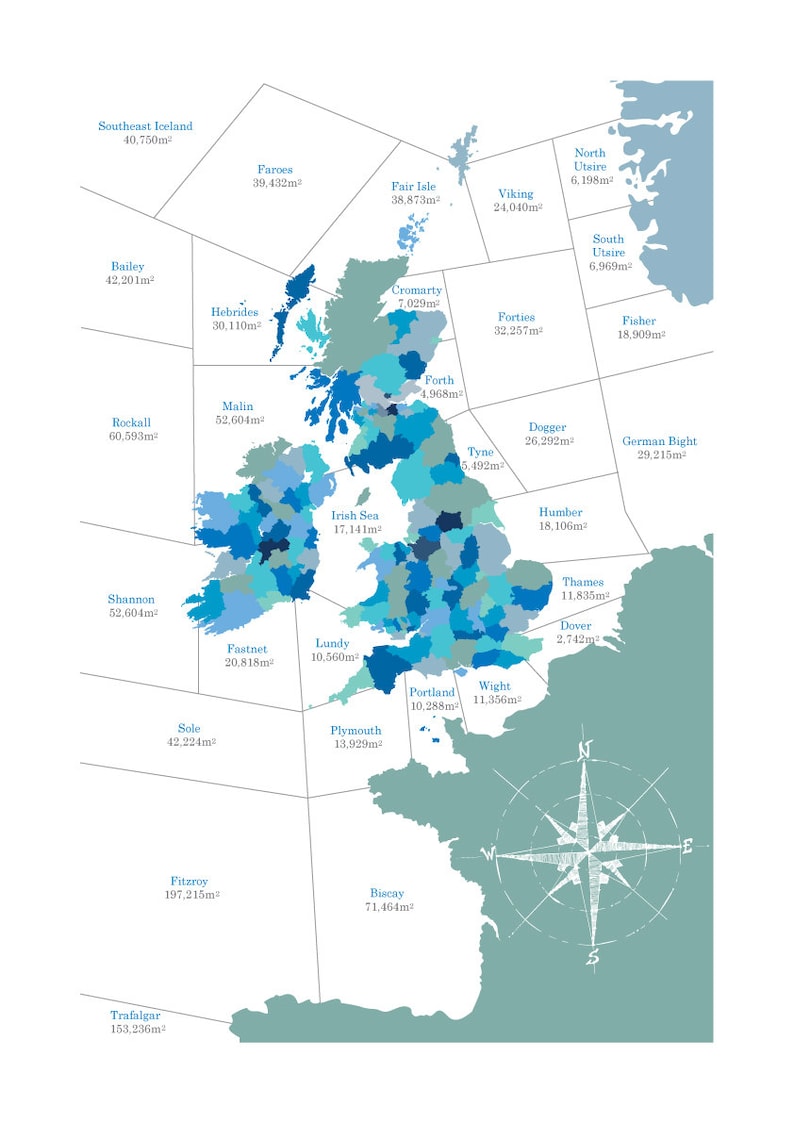 Shipping Forecast Map Illustration Hand Signed by David From - Etsy