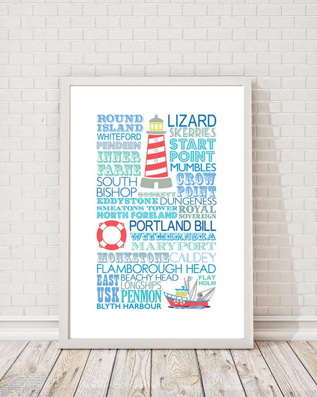 Typography Print of England and Wales Lighthouses - Etsy