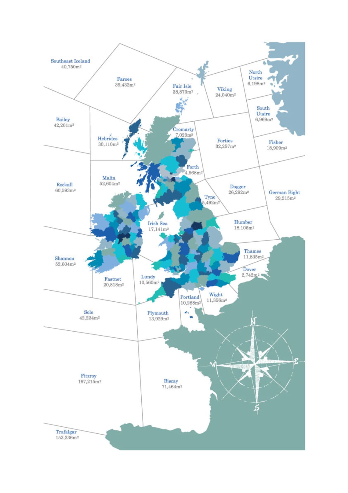 Shipping Forecast Map Beaufort Scale and UK Inshore Waters | Etsy