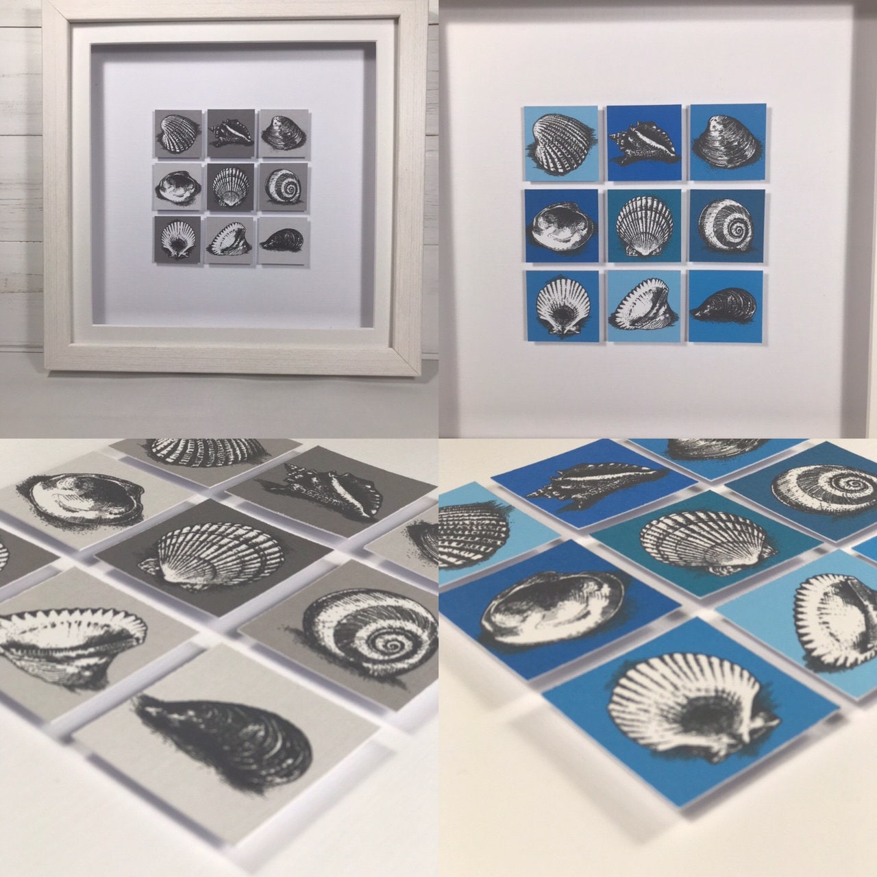 Ink illustrations of shells on canvas tiles handmade and | Etsy