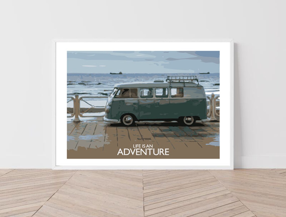 Vintage VW Campervan Art Print Travel Poster Railway Poster Salty Seas ...