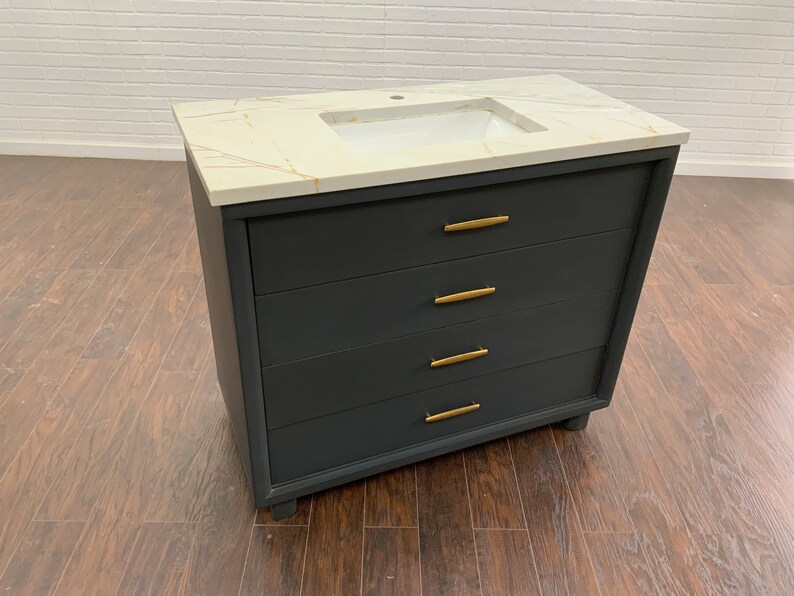 Vintage 4 Drawer MCM Design Bathroom Vanity Charcoal - Etsy