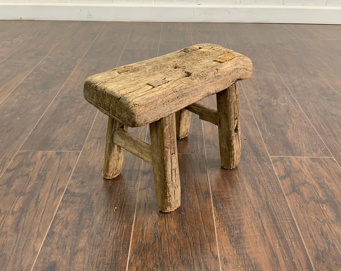 Vintage Reclaimed Elm Wood Mini Stool - Etsy