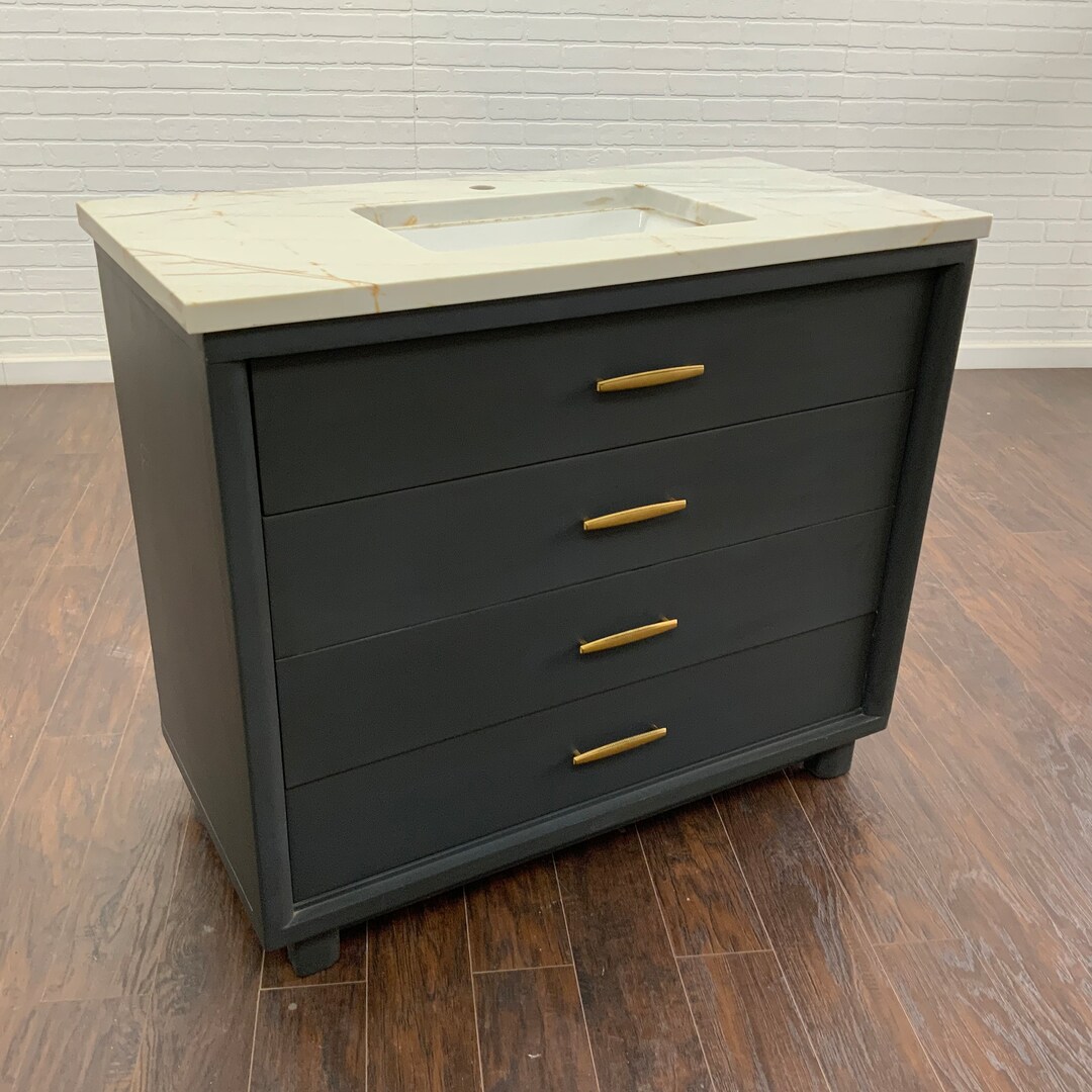 Vintage 4 Drawer MCM Design Bathroom Vanity Charcoal - Etsy