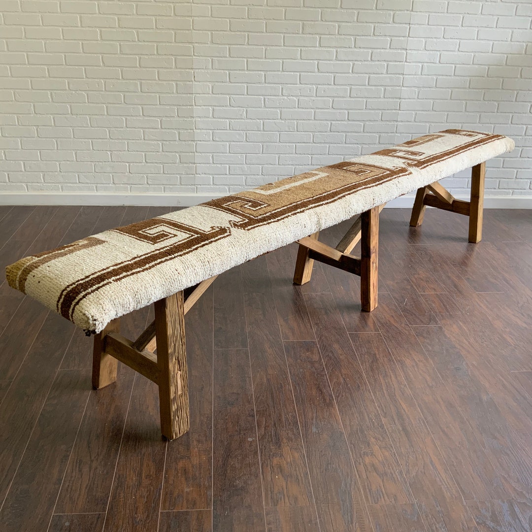 XL - Vintage Rug Upholstered Wood Bench - Etsy