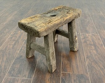 Vintage Reclaimed Elm Wood Mini Stool - Etsy