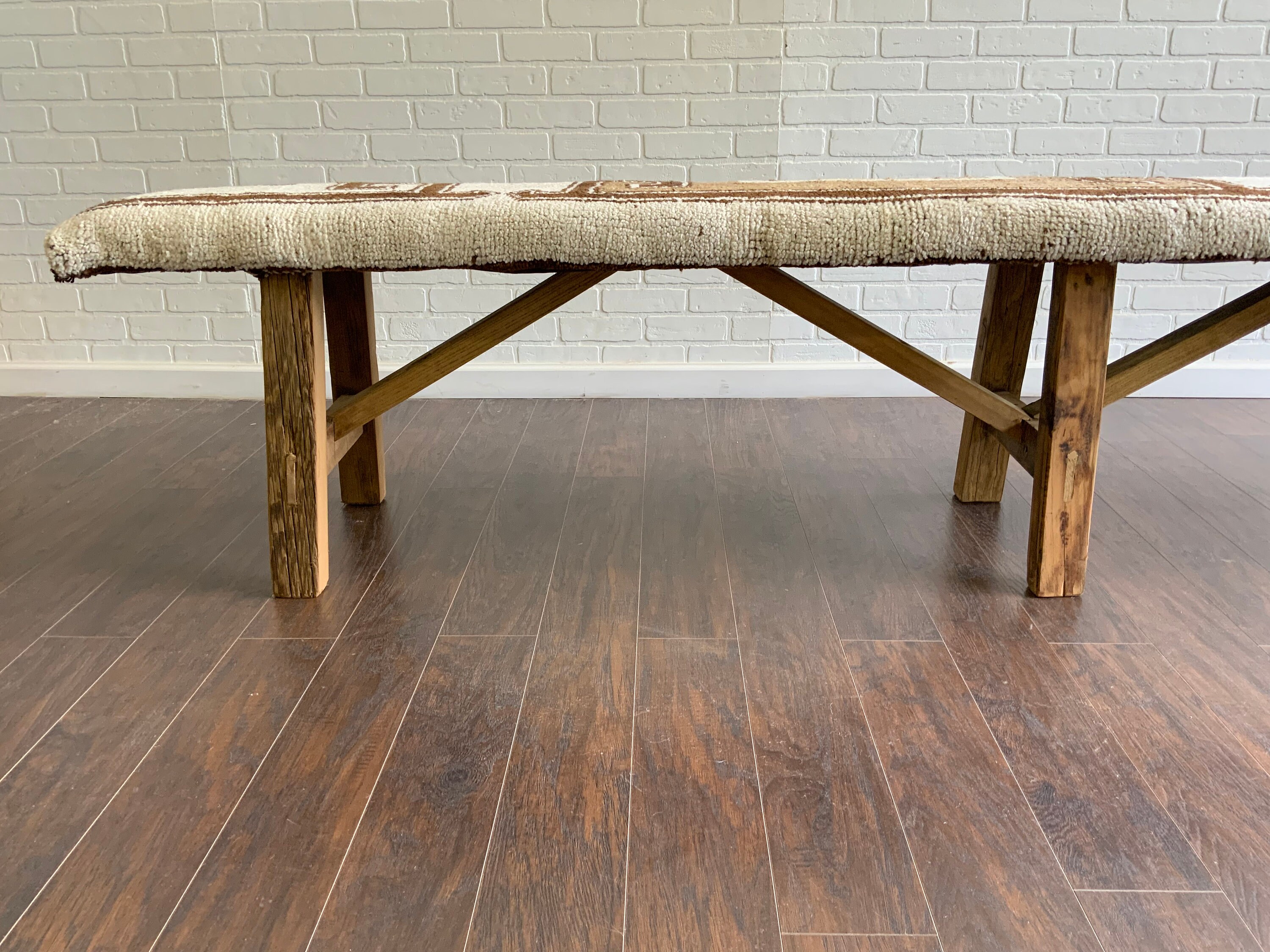 XL - Vintage Rug Upholstered Wood Bench - Etsy
