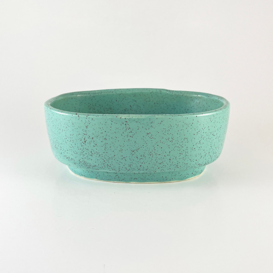 UPCO Pottery MCM Aqua Speckle Oval Planting Dish - Etsy