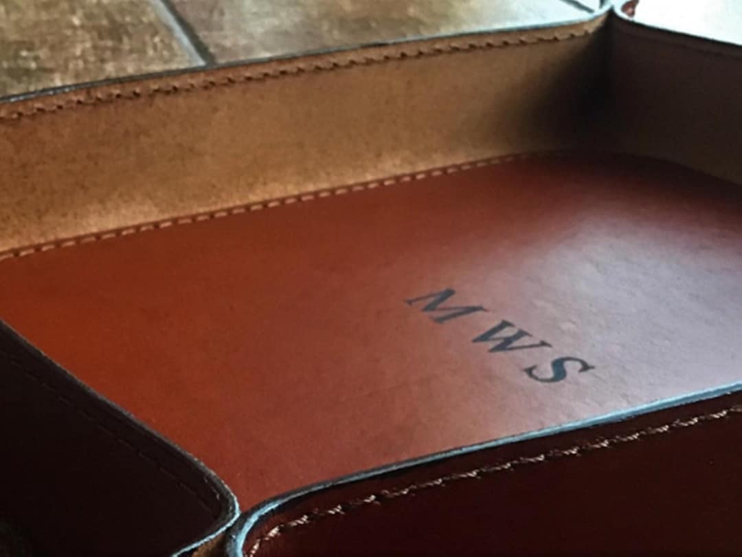 Personalized Leather Valet Tray – Custom Handmade Catch-all Organizer ...