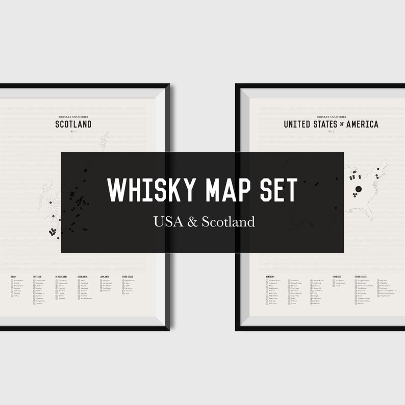 Whiskey Map - USA & Scotland Combo - Etsy