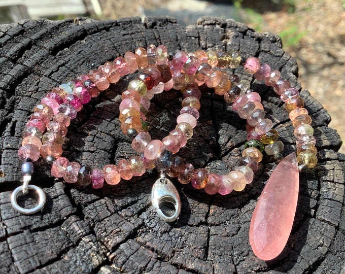 Natural Tourmaline and Strawberry Quartz and Pyrite Necklace ...