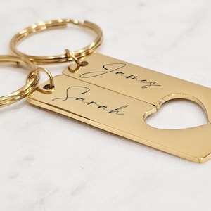 Personalized Heart Keychains Set, Couples Matching Heart Keychain ...