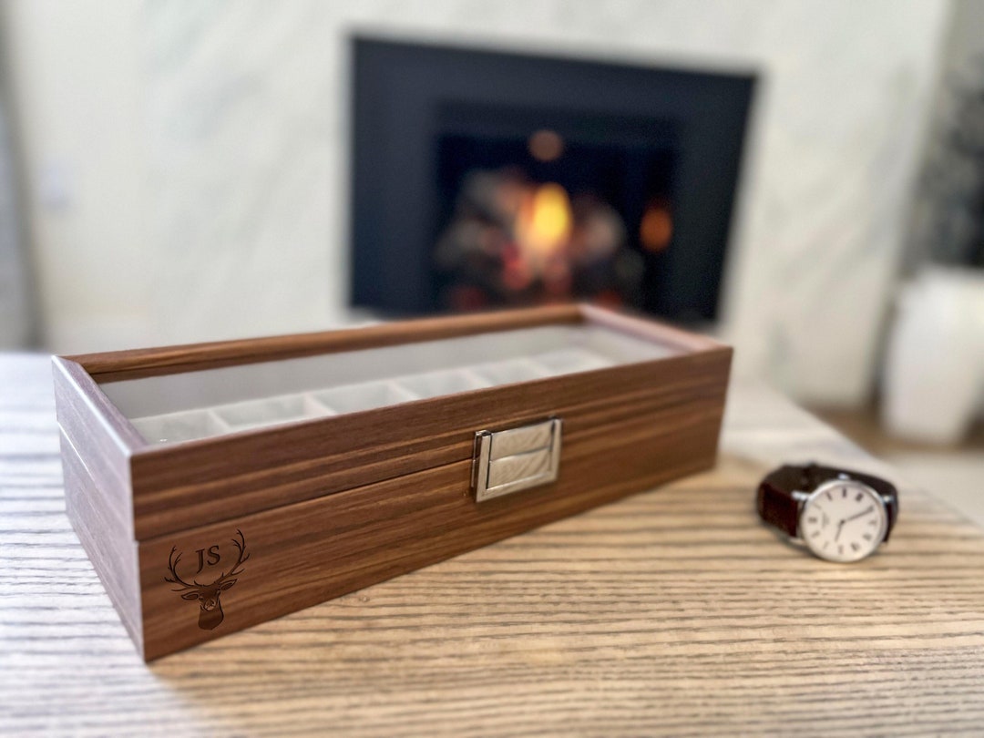 Custom Engraved Watch Box 6-watch Veneered Walnut Case for Men ...
