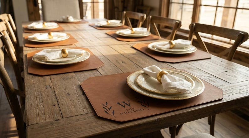 Personalized Leatherette Placemats, Custom Engraved Faux Leather Table ...