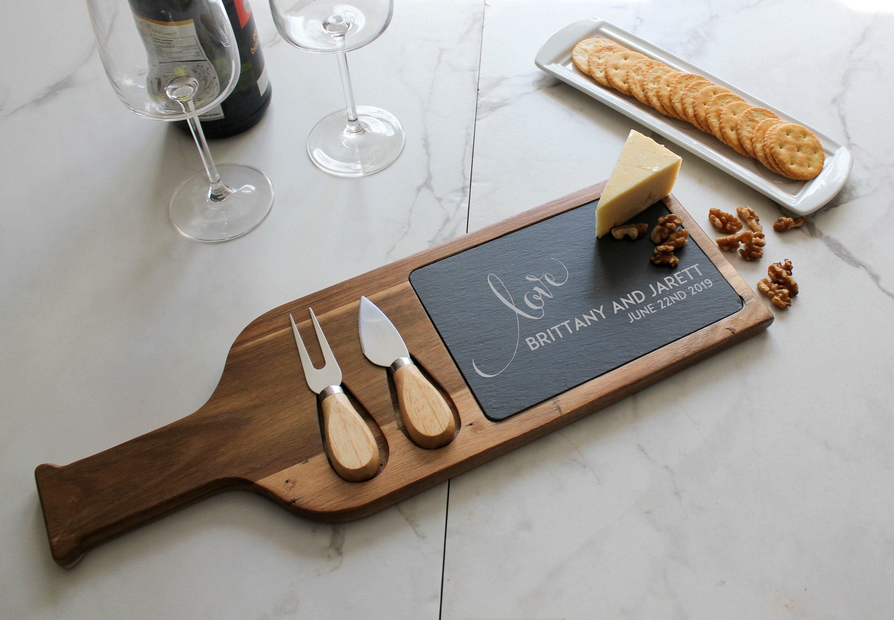 Personalized Cheese Board Set Custom Cheese Board With Utensils Slate Personalized Cheese Board Set Custom Cheese Board With Utensils Slate