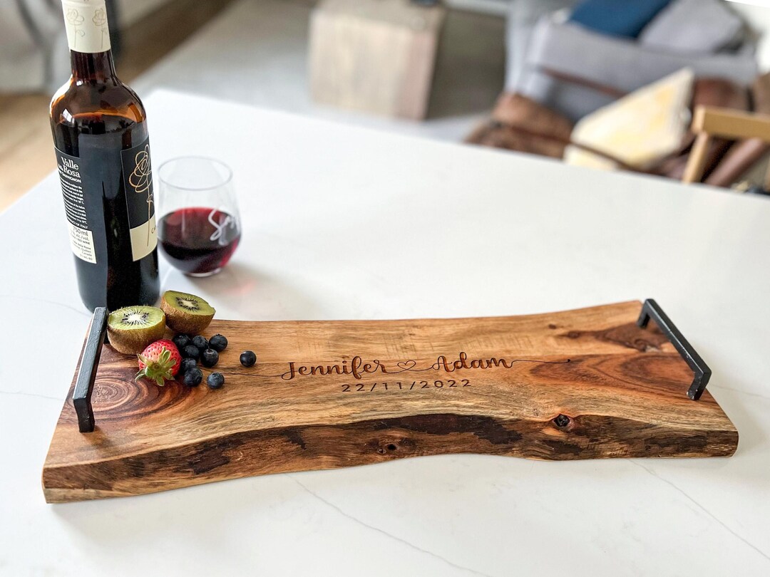 Personalized Serving Tray With Live Edge - Custom Serving Tray - Wood ...