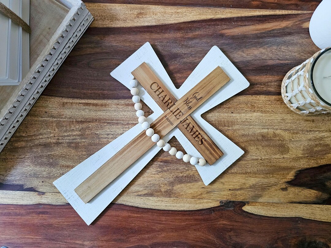Engraved Wood Cross, Personalized Cross, Christening Day Engraved Wood ...