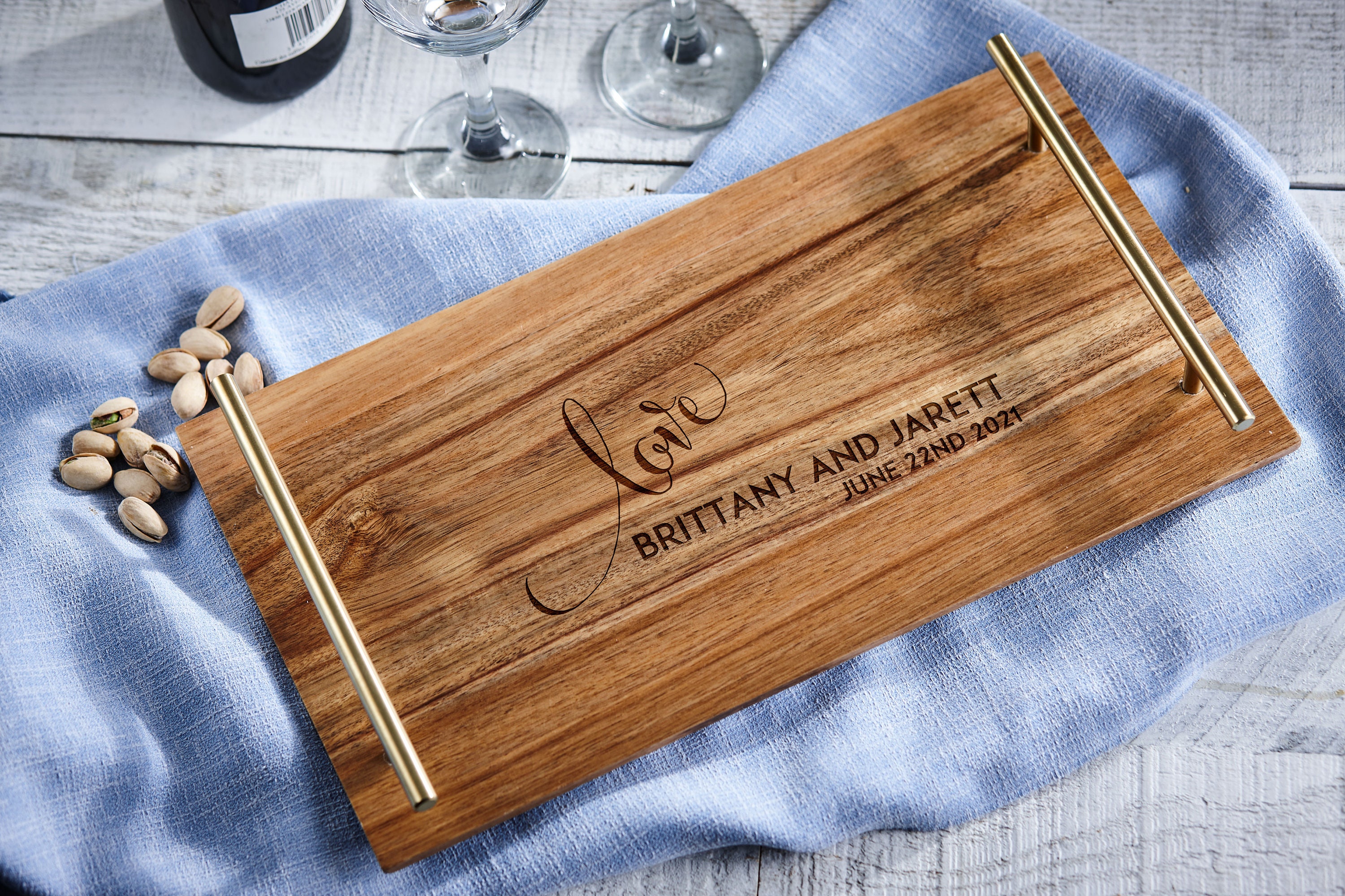 Personalized Serving Tray, Custom serving tray with golden handle ... Personalized Serving Tray, Custom serving tray with golden handle ...