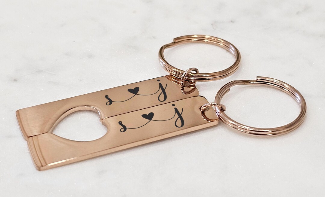 Personalized Heart Keychains Set, Couples Matching Heart Keychain ...